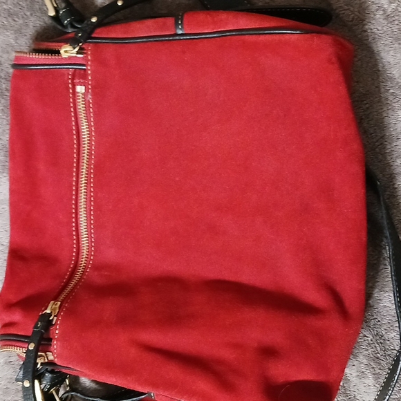 Maxx New York | Bags | Maxx Ny Signature Red Suede Handbag With Black ...